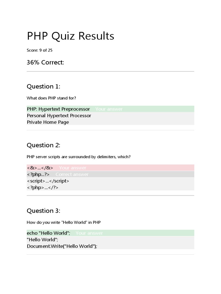PHP Quiz | PDF | Php | Computer Engineering