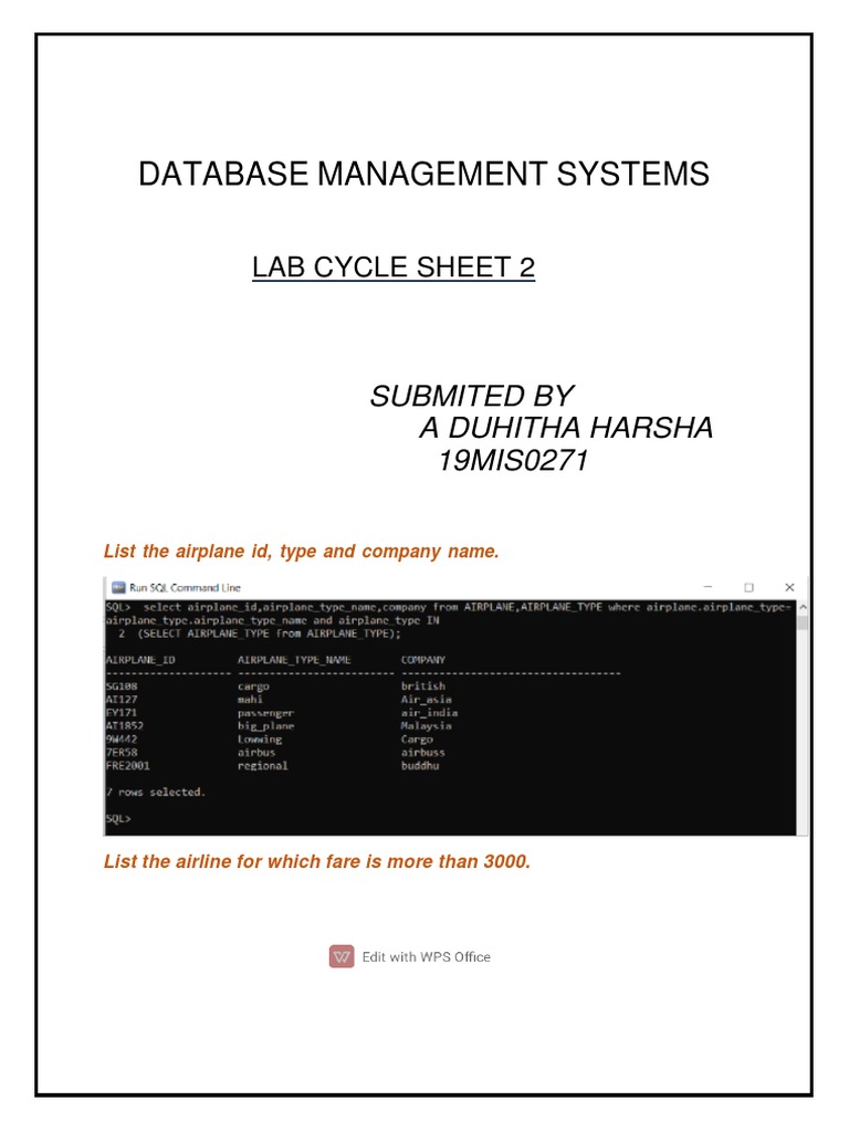Database Management Systems: Submited by A Duhitha Harsha 19MIS0271 ...