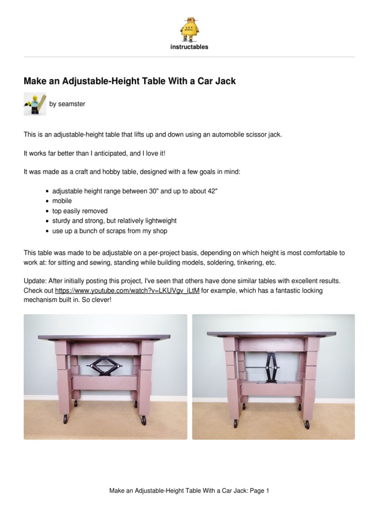 DIY Adjustable Height Table with Jack | PDF | Plywood | Manufactured Goods
