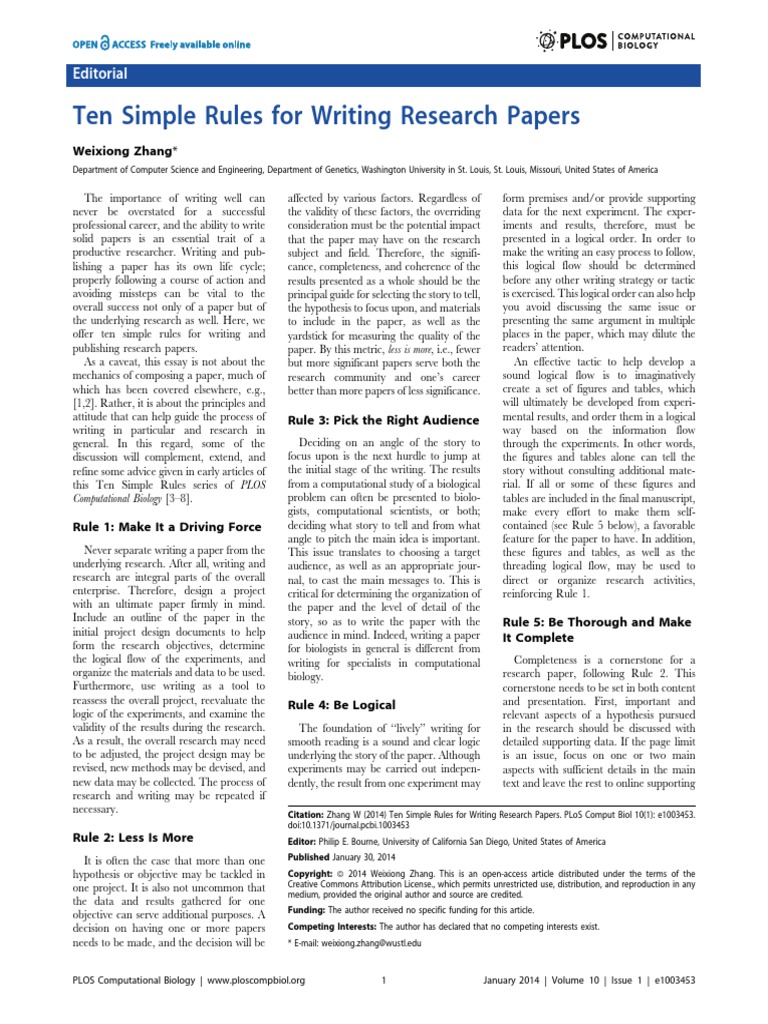 Ten Simple Rules For Writing Research Papers | PDF | Logic | Academic ...