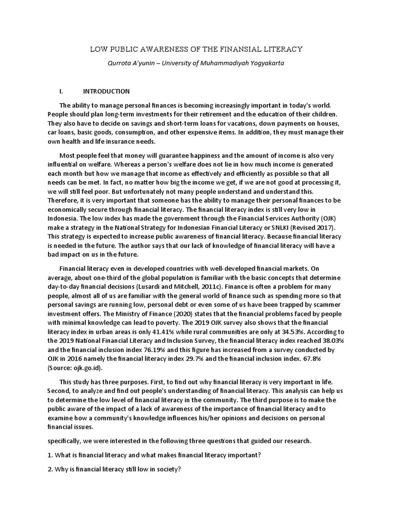 Low Public Awareness of The Finansial Literacy: Qurrota A'yunin ...