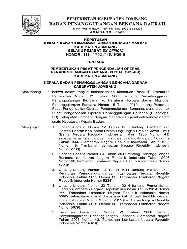 SK Pembentukan Pusdalops | PDF