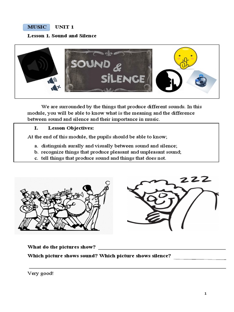 Music Unit 1 Lesson 1. Sound and Silence | PDF | Drawing | Sound