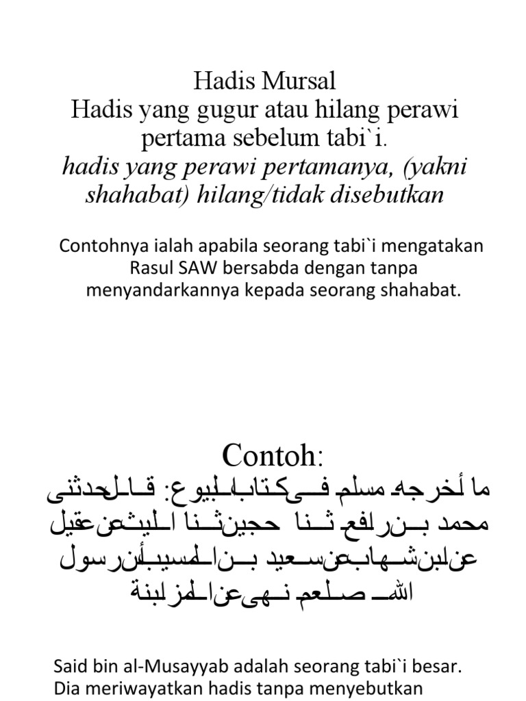 Pengertian dan Contoh Hadis Mursal | PDF | Agama & Spiritualitas