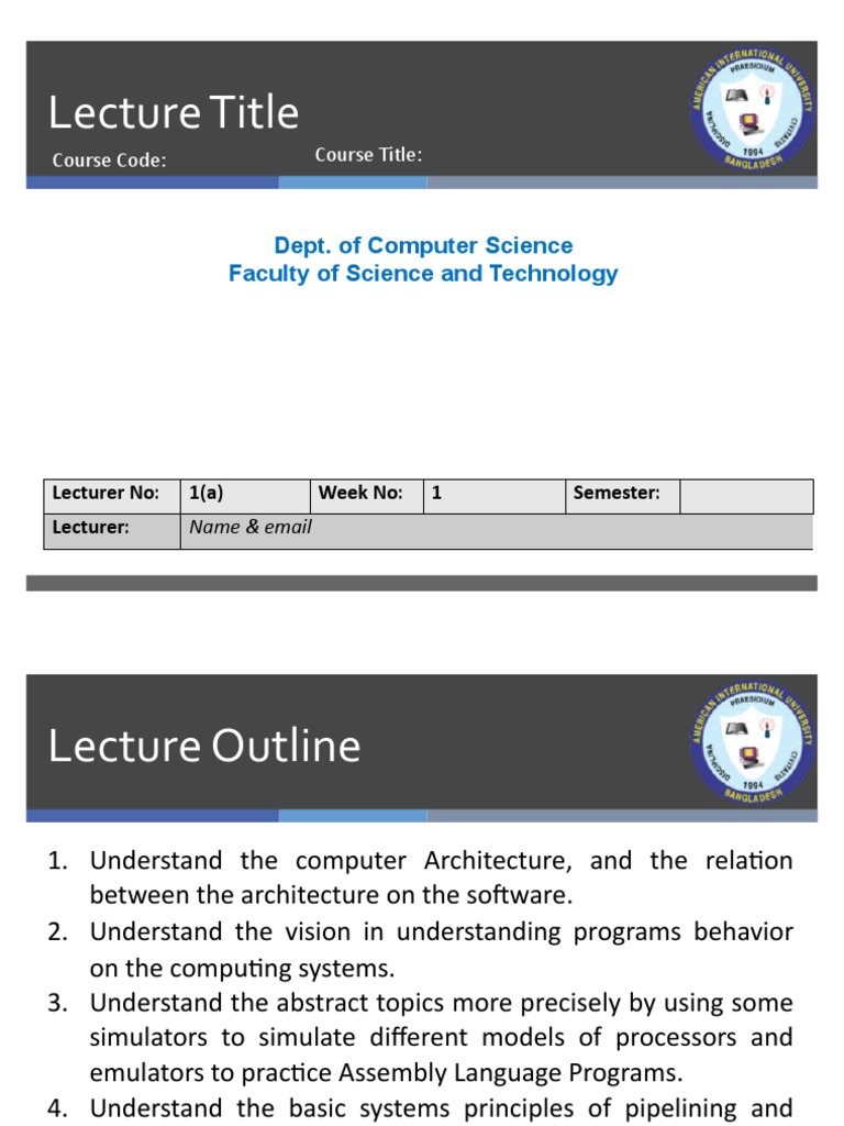 Lecture Title: Dept. of Computer Science Faculty of Science and Technology | PDF | Integrated ...