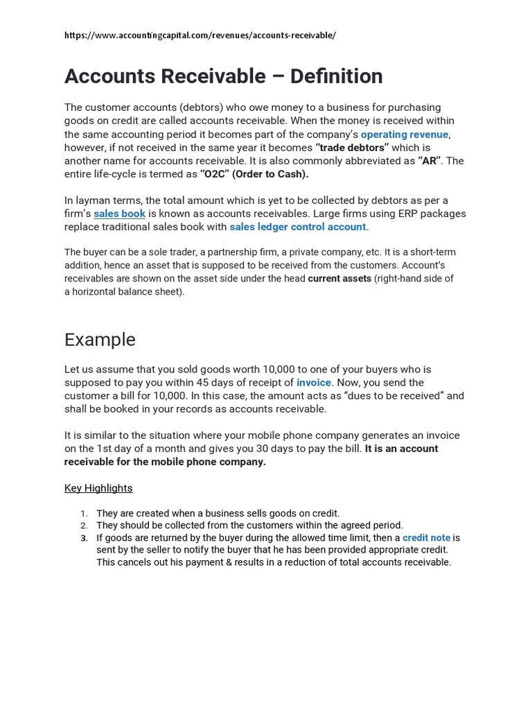 Accounts Receivable - Definition: Example | PDF | Debits And Credits ...