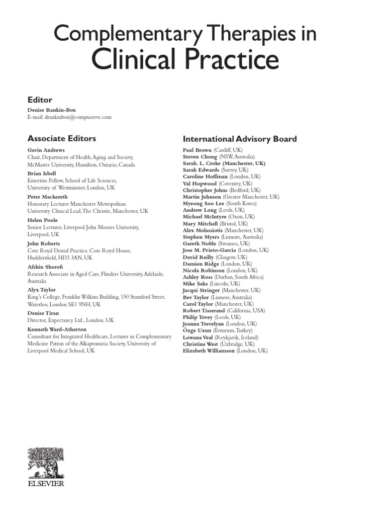 Editorial Board 2020 Complementary Therapies In Clinical Practice Pdf