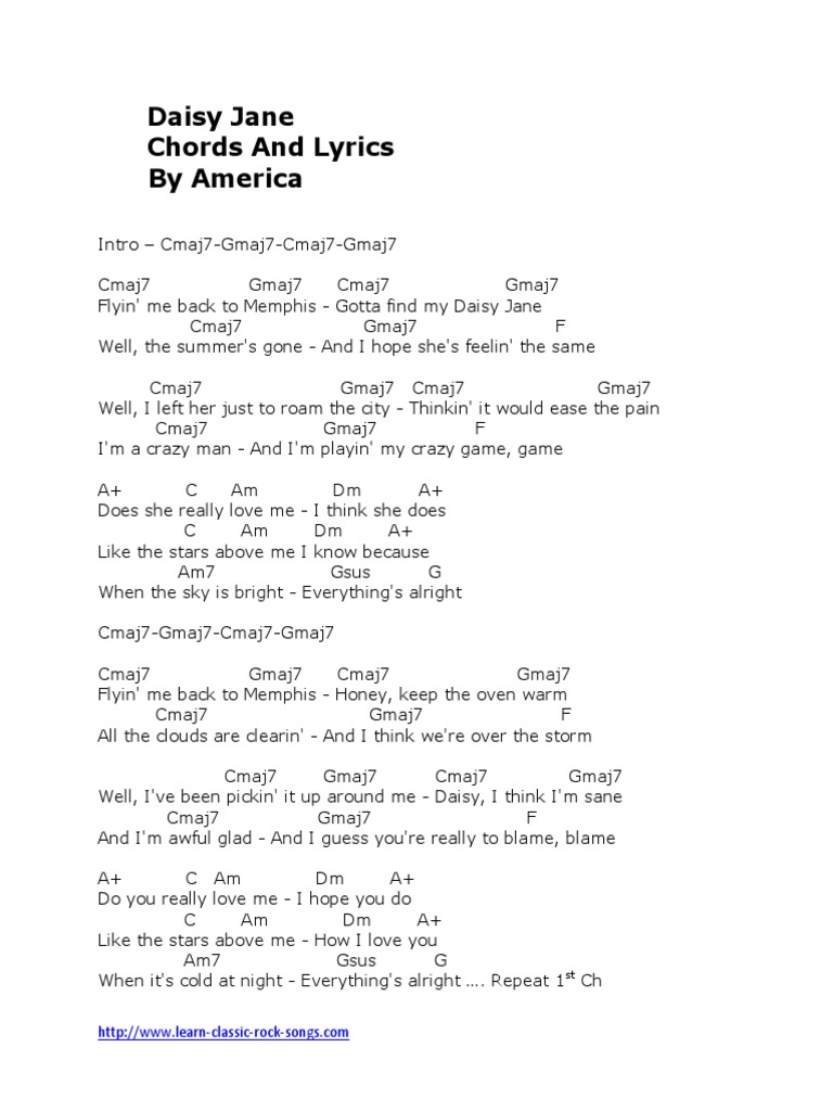 Daisy Jane Chords and Lyrics by America | PDF