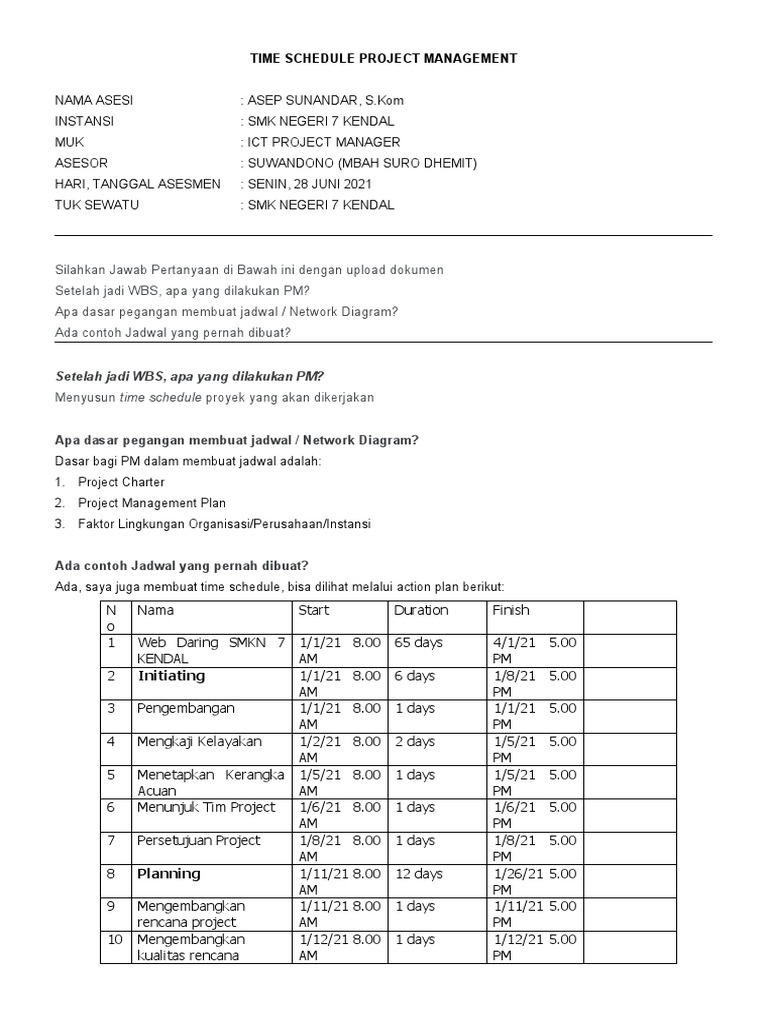 Time Schedule Project Management | PDF