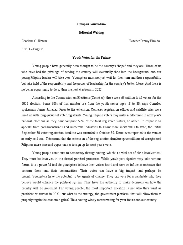 Campus Journalism Editorial Writing | PDF | Commission On Elections ...