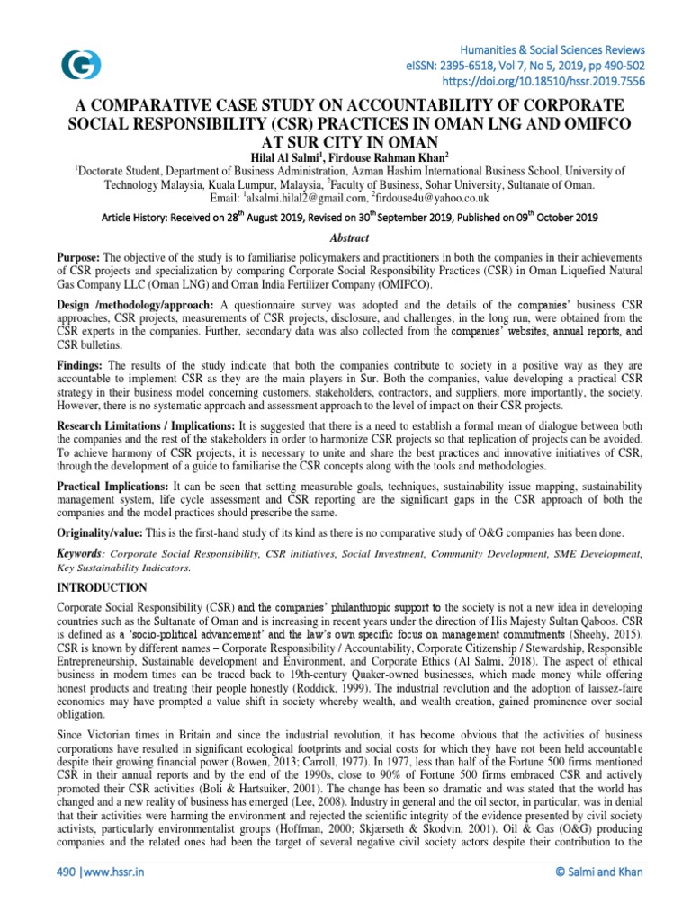 A Comparative Case Study On Accountability of Corporate Social ...