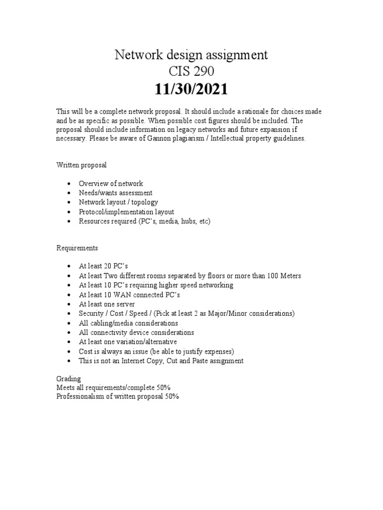 Network Design Assignment CIS 290 | PDF | Computers