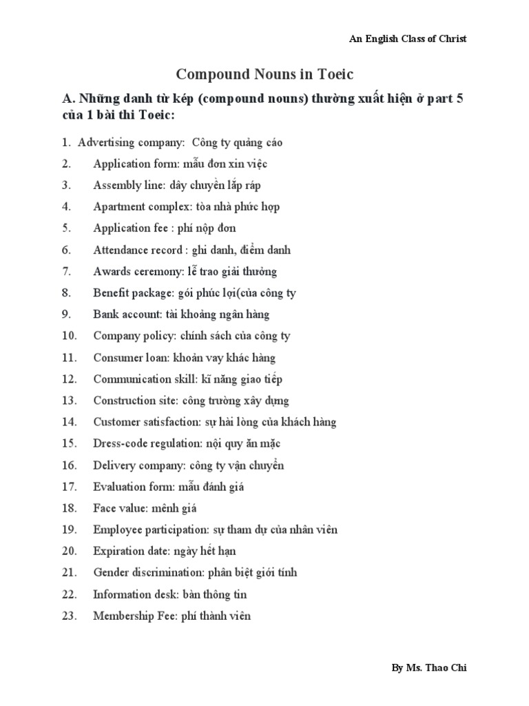 Compound Nouns in Toeic | PDF