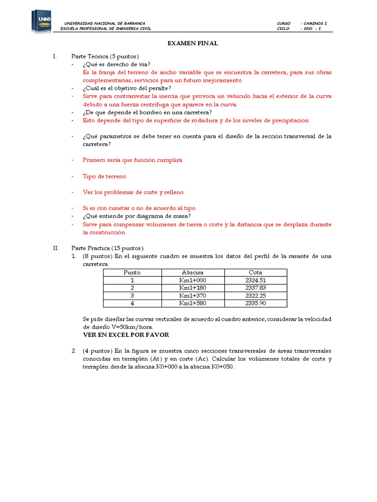 Examen Final de Caminos I - 2021 | PDF | La carretera | Geometría