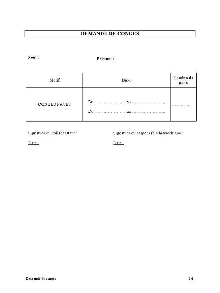 Modele Demande de Conges Et Absences Format Word | PDF