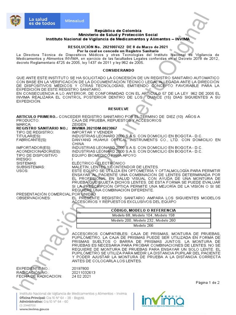 Registro Invima | PDF | Cuidado de la salud | Ciencias de la Salud