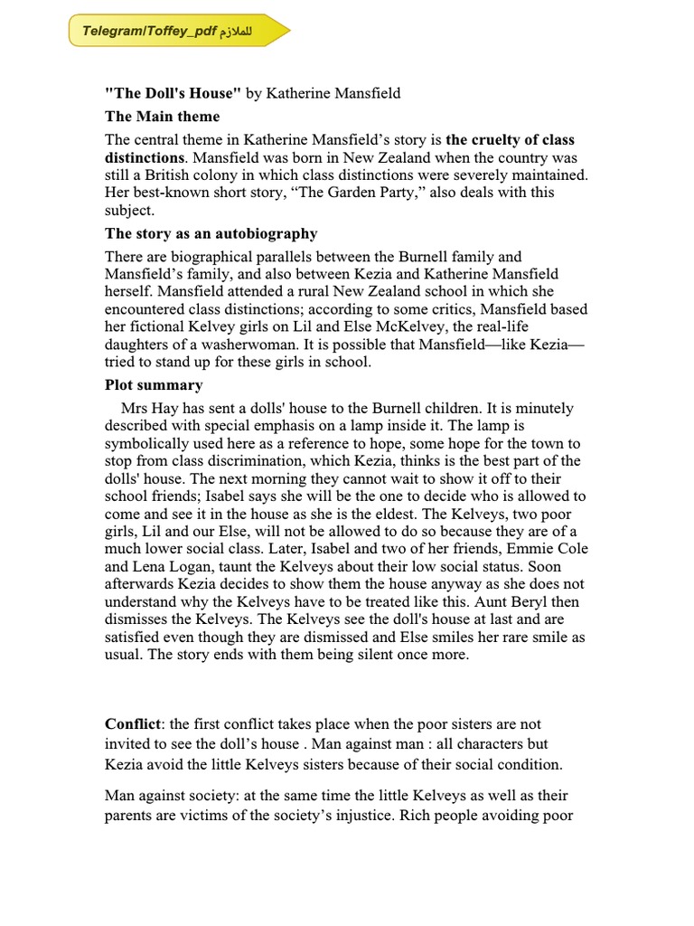 "The Doll's House" by Katherine Mansfield The Main Theme: Distinctions ...