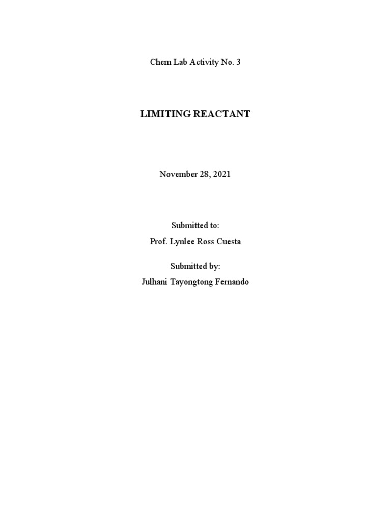 Limiting Reactant Lab Activity Guide | PDF | Self-Improvement ...