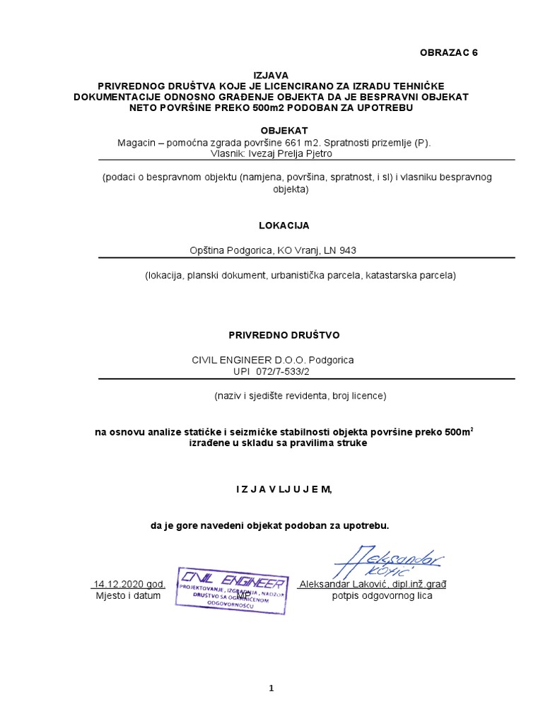 Izjava-Privrednog-Društva-Da-Je-Bespravni-Objekat-Neto-Površine-Preko ...