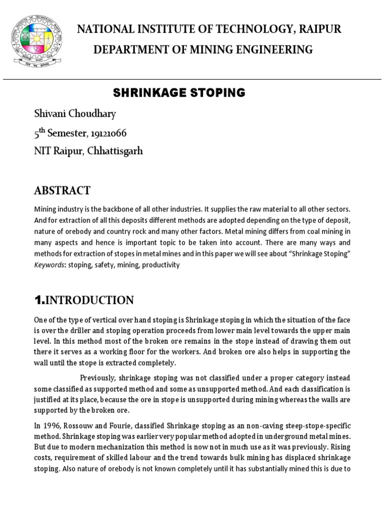Shrinkage Stoping (19121066) | PDF | Mining | Materials