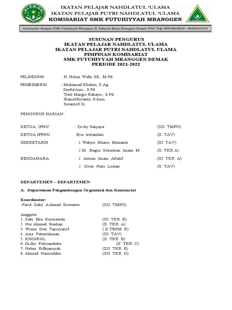 Susunan Pengurus Ipnu Ippnu | PDF