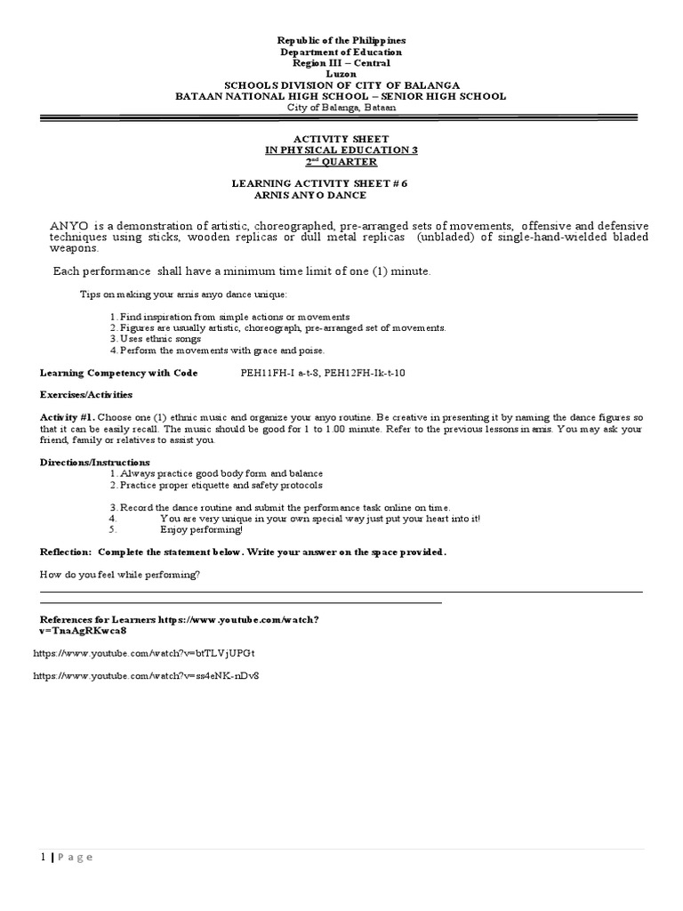 PE3 Quarter 2 | PDF | Dances | Ballroom Dance