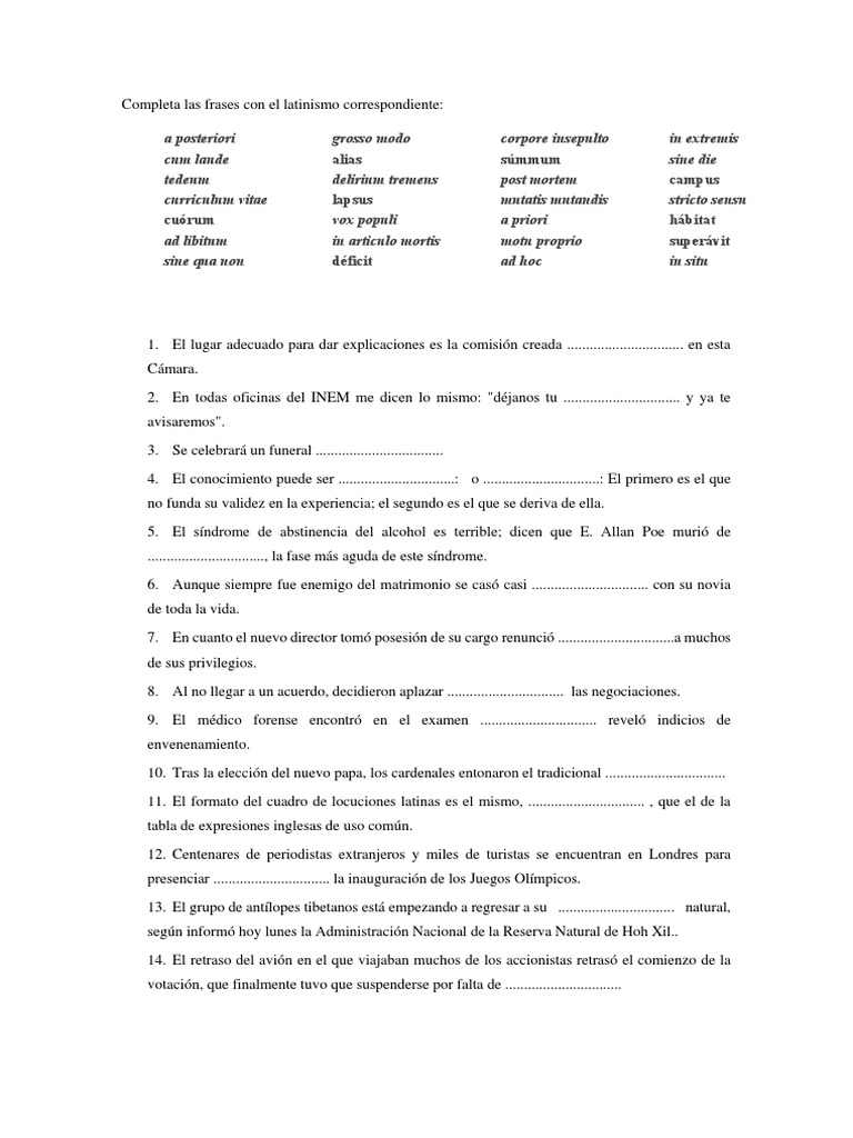 Latinismos Ejercicio | PDF