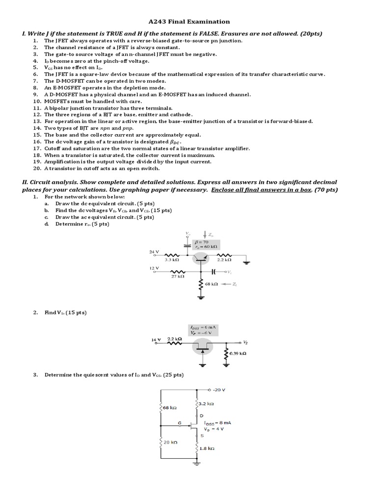 JFET and BJT Exam Questions | PDF | Teaching Methods & Materials ...
