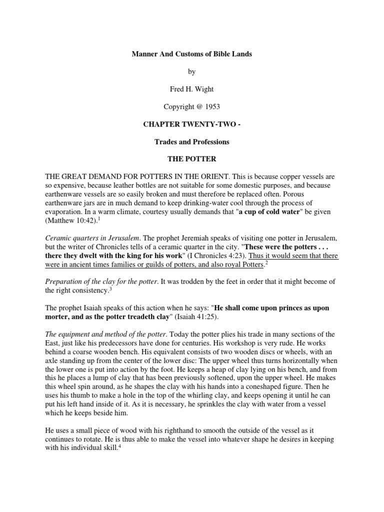 Manners and Customs of Bible Lands | PDF | Pottery | Interest