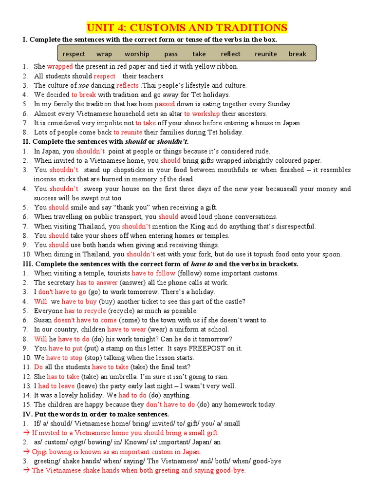 Unit 4 - Customs and Traditions | PDF