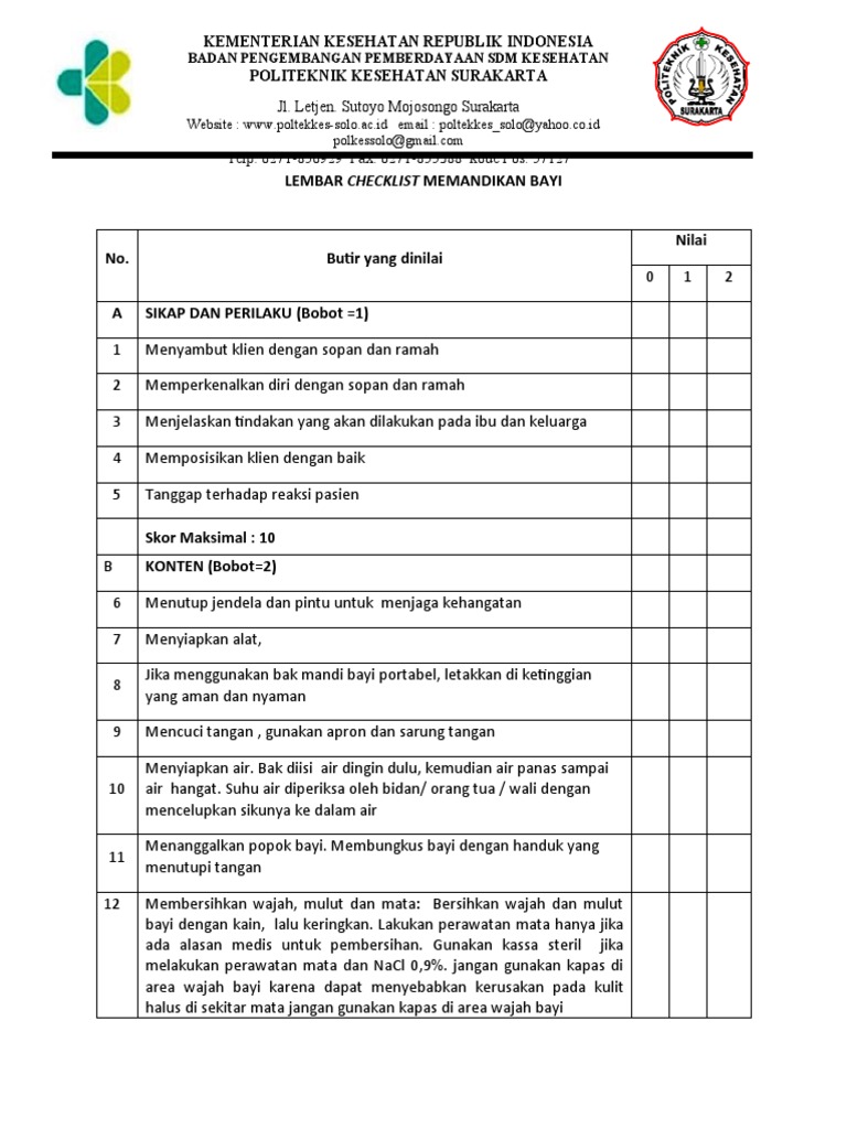 Checklist Memandikan Bayi | PDF