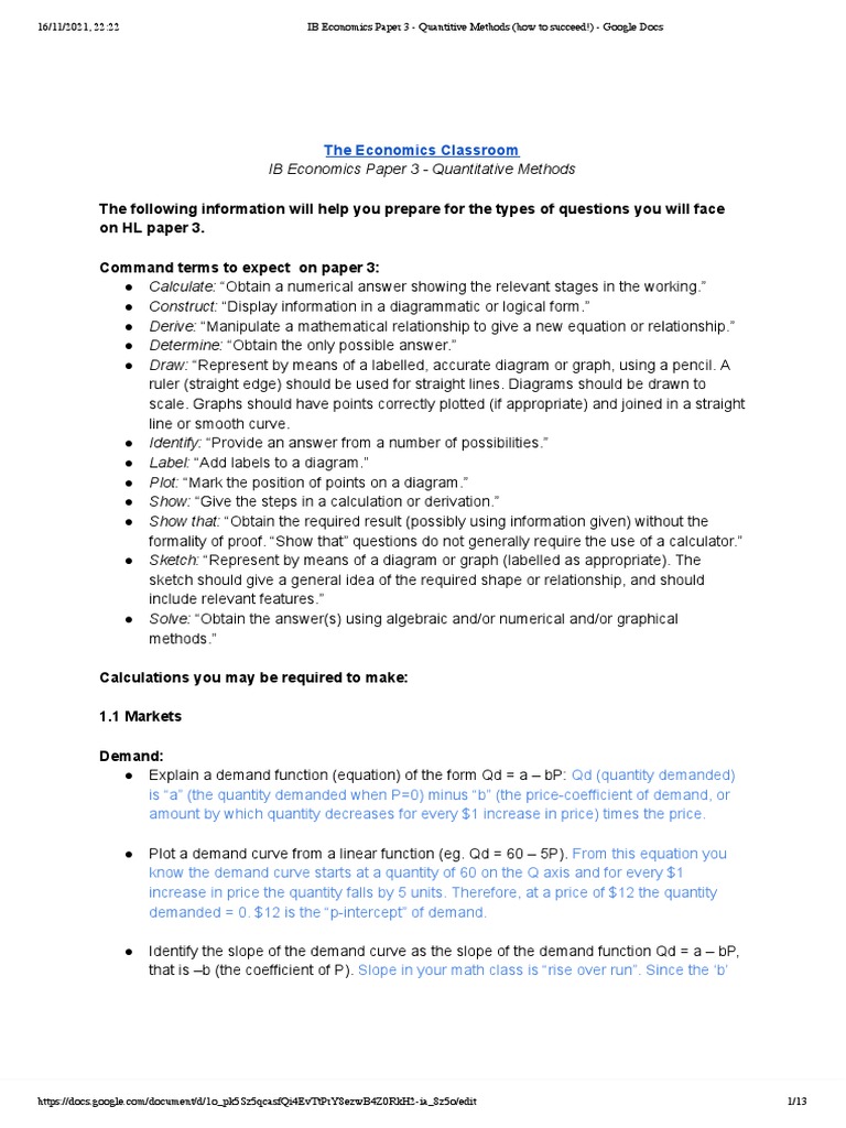IB Economics Paper 3 - Quantitive Methods (How To Succeed!) | PDF ...