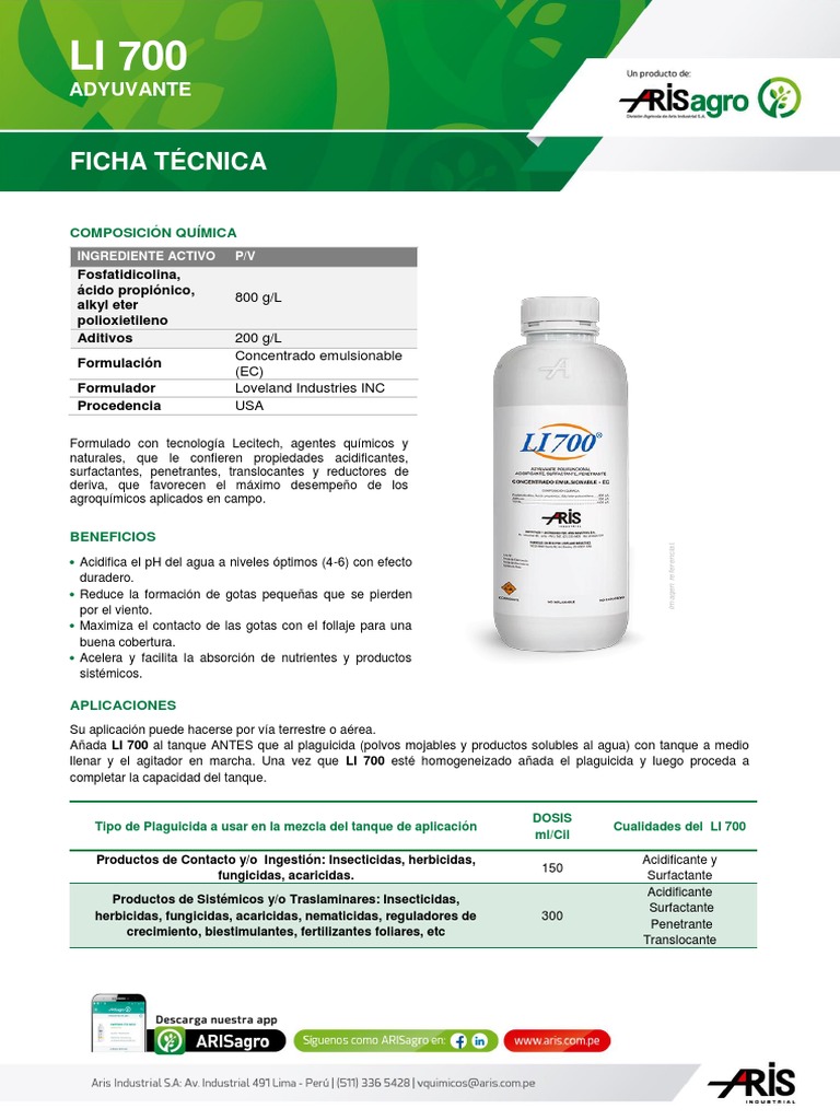 FT Li 700 | PDF | Pesticida | Tensioactivo