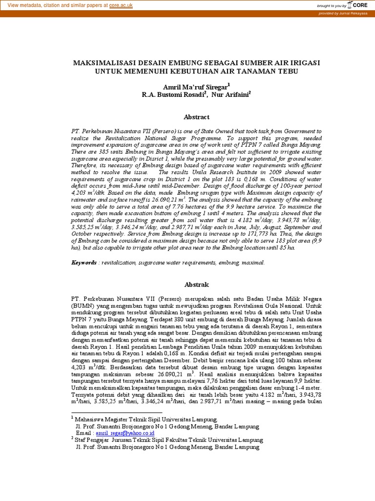 Maksimalisasi Desain Embung Sebagai Sumber Air Irigasi Untuk Memenuhi ...