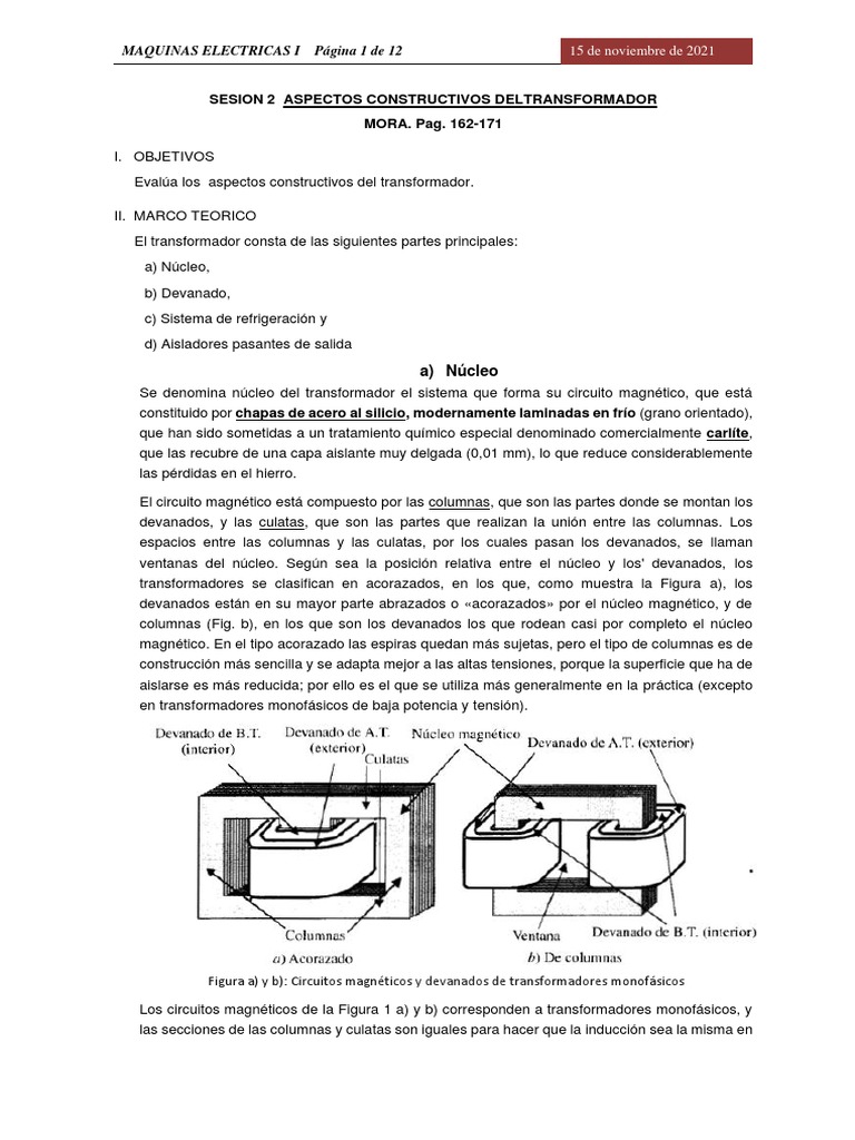 Sesion 2. Aspectos Constructivos Del Transformador | PDF | Transformador | Inductor
