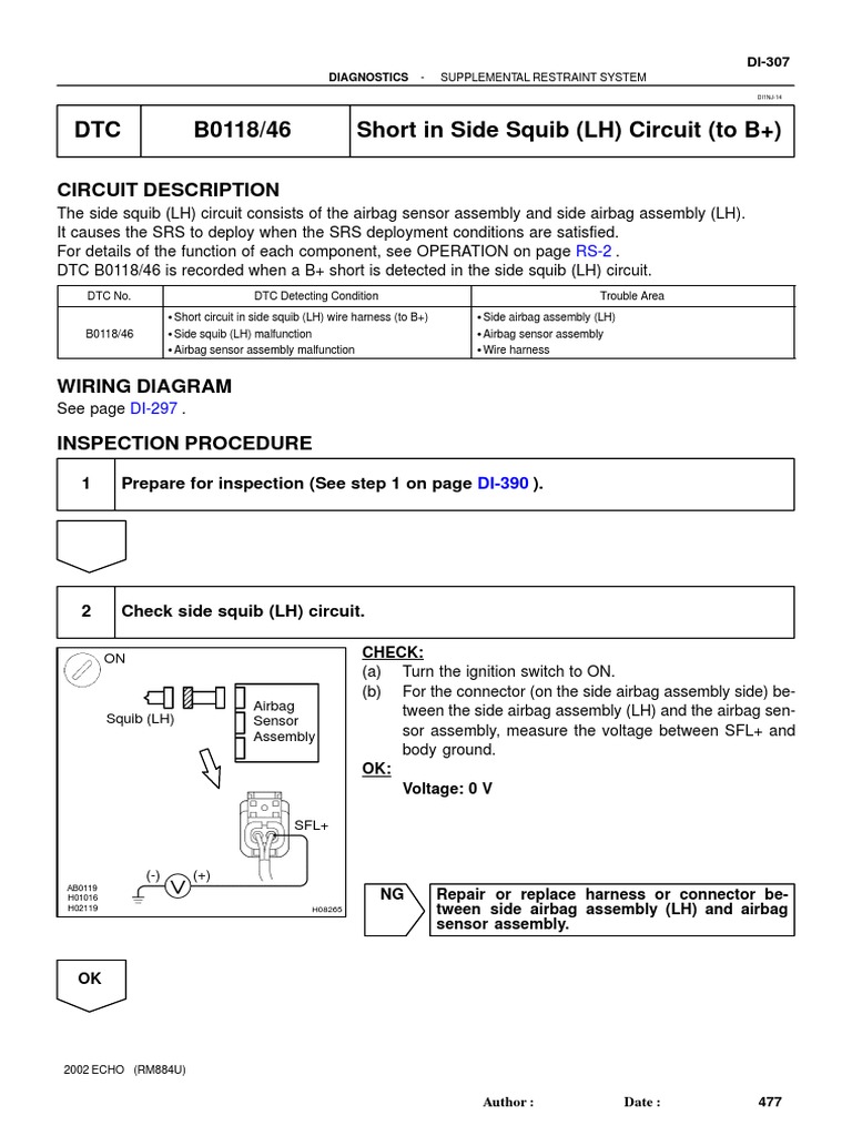 DTC B0118/46 Short in Side Squib (LH) Circuit (To B+) | PDF | Airbag ...
