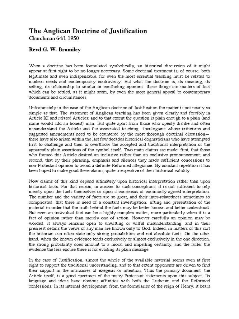 The Anglican Doctrine of Justification | PDF | Justification (Theology) | Assurance (Theology)