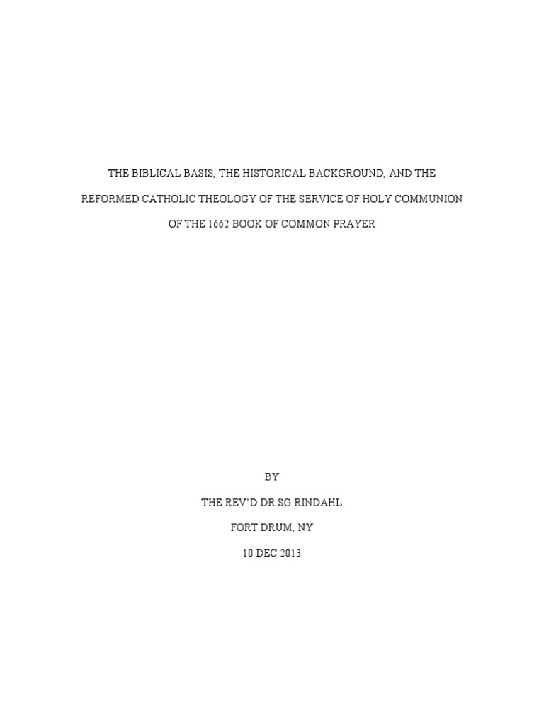 Biblical Historical Theological Background To The 1662 BCP Eucharistic ...