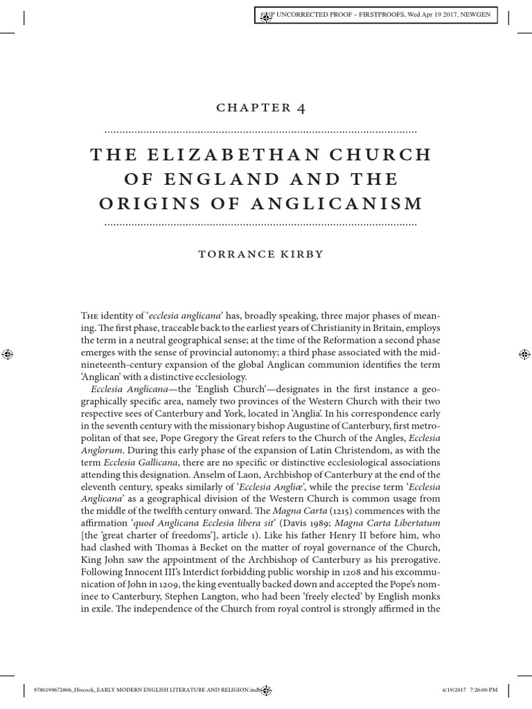 Origins of Anglicanism in Elizabethan England | PDF | Christian Church ...