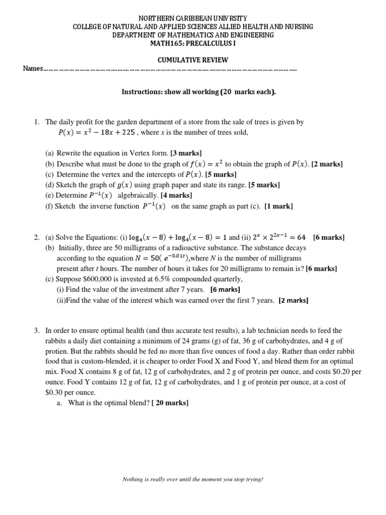 Math165 CUMULATIVE REVIEW | PDF | Economic Equilibrium | Prices