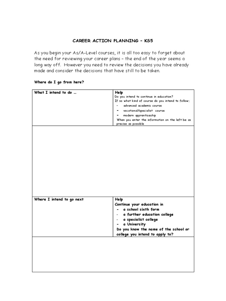 My Career Action Plan | PDF | Students | Educational Stages
