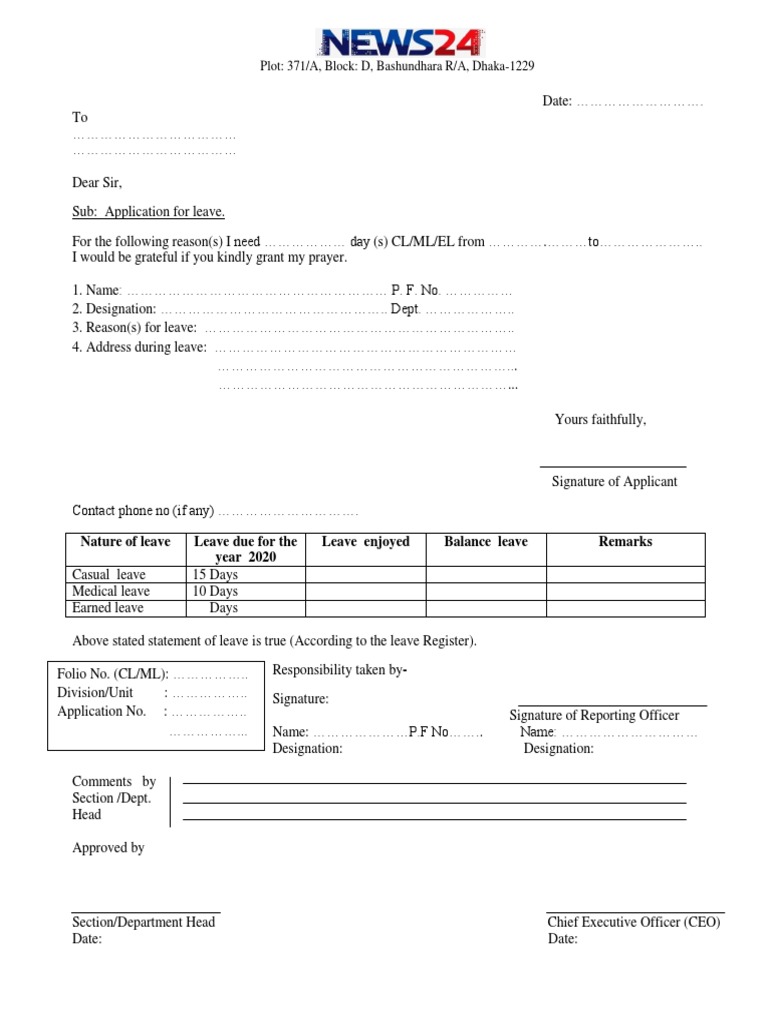 Leave Application Template for Employees | PDF | Law