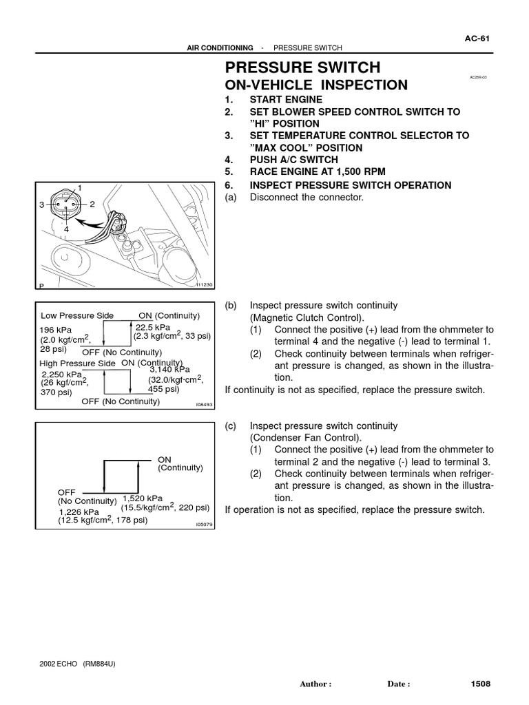 Pressure Switch: On-Vehicle Inspection | PDF | Pressure | Electrical Engineering