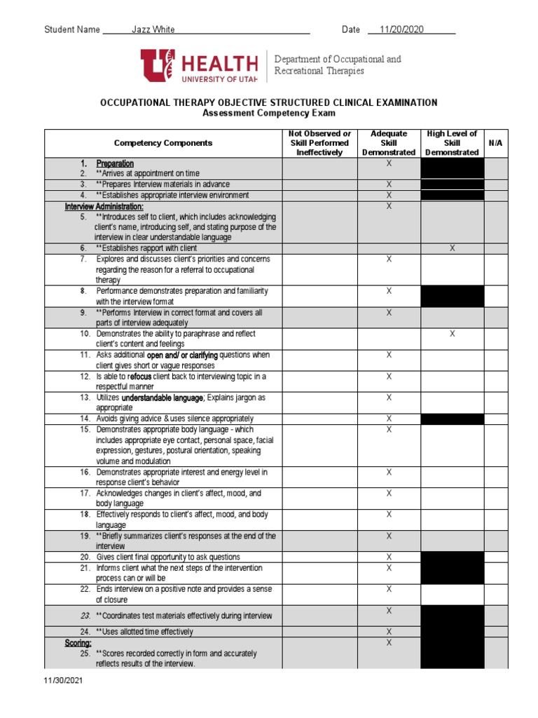 Peds Osce Interview Competency Rubric With Copm Jazz White | PDF ...
