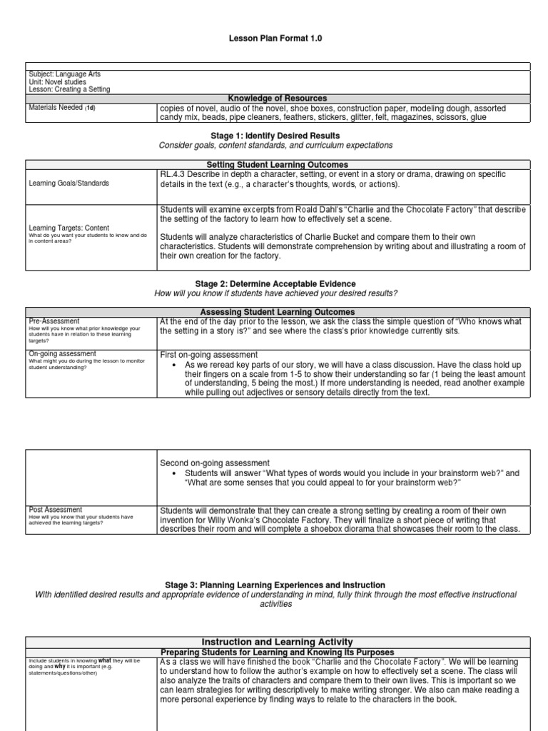 Charlie and Chocolate Factory Lesson Final 1 | PDF | Learning ...