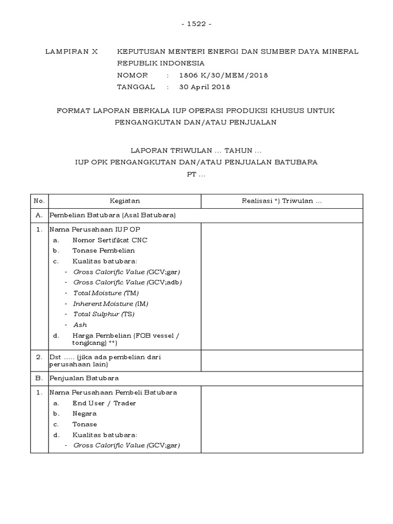 Format Laporan IUP OPK 2018 | PDF