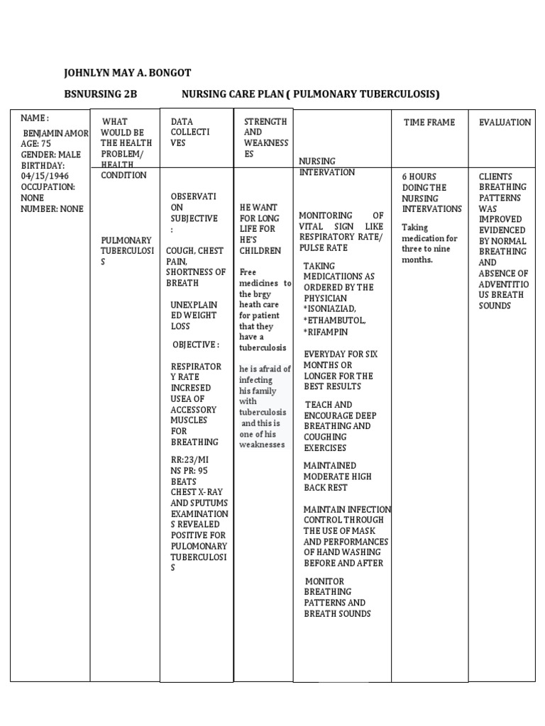 Nursing Care Plan | PDF | Tuberculosis | Infection