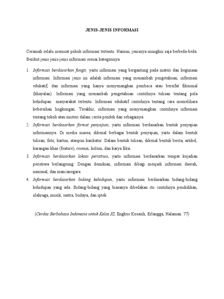 Jenis Informasi | PDF | Ilmu Sosial