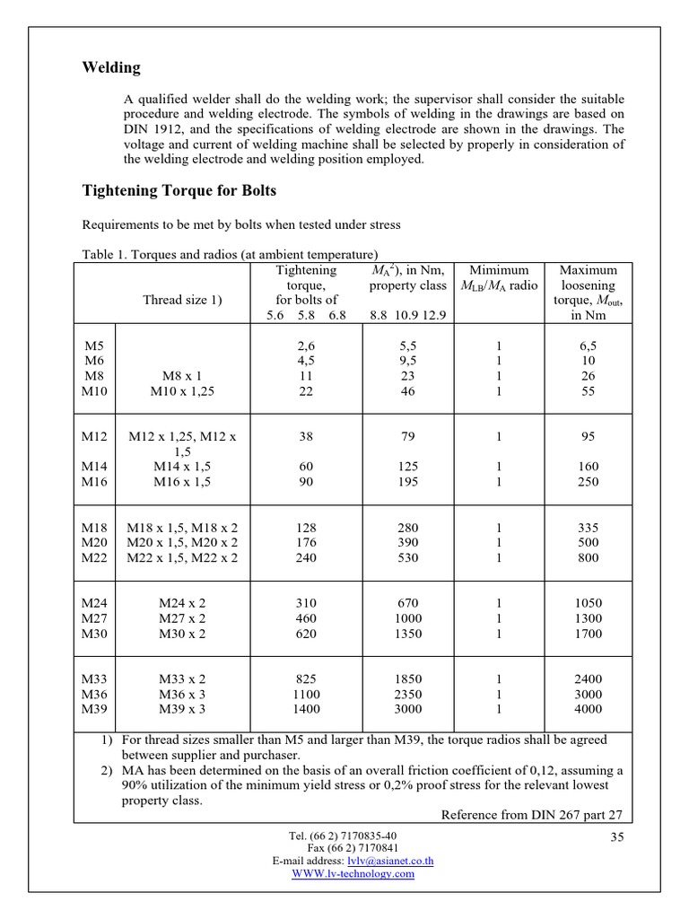 Torque Table | PDF | Construction | Welding