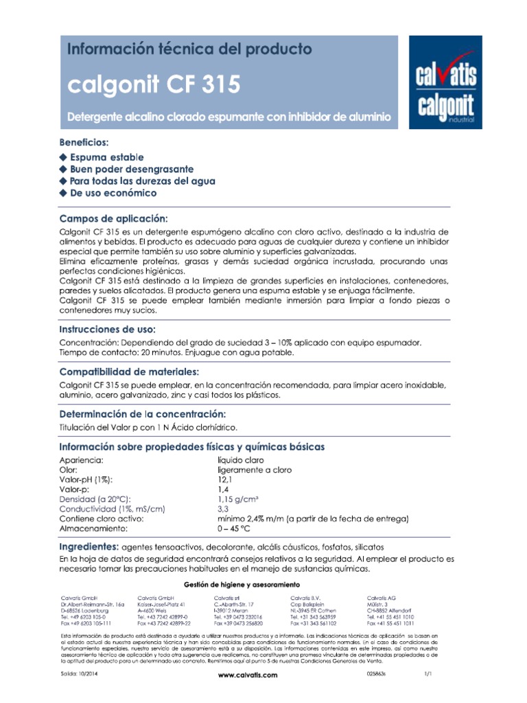 Calgonit 315 Ficha Técnica | PDF